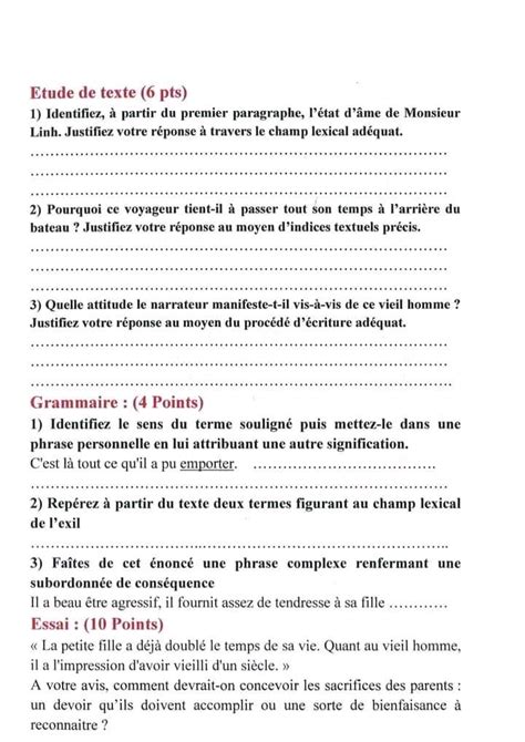 Bac Lettres Français Devoirs de contrôle Français trimestre 1
