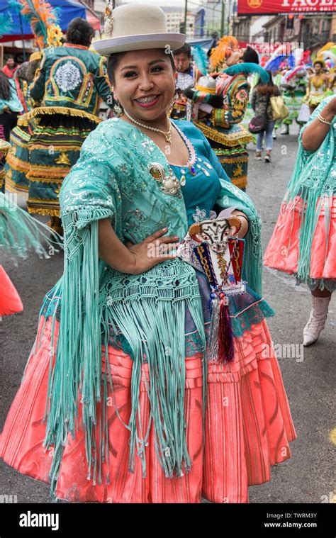 Cholita Celebrating At The Gran Poder Festival La Paz Bolivia Stock