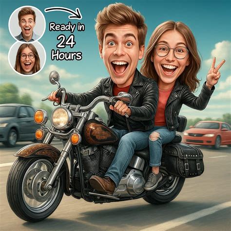 Custom Biker Couple Caricature Personalized Harley Portrait Etsy