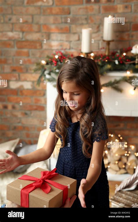 Lovely Girl At Christmas Eve Stock Photo Alamy