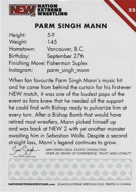 New Nation Extreme Wrestling 2022 Parm Singh Mann 22 Crazy Card Collector®