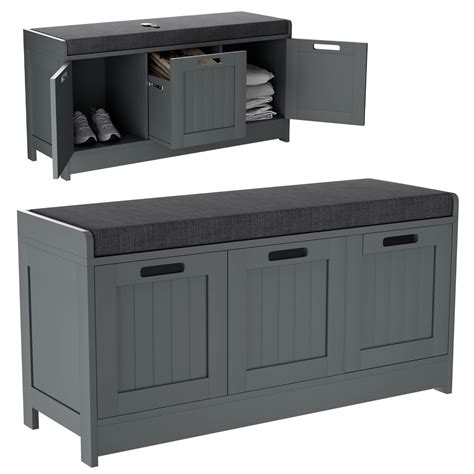 Jeroal Shoe Bench With Removable Cushion Storage Bench With 3 Drawers