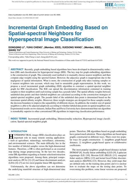 Pdf Incremental Graph Embedding Based On Spatial Spectral Neighbors For Hyperspectral Image