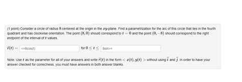 solved 1 point consider a circle of radius 8 centered at
