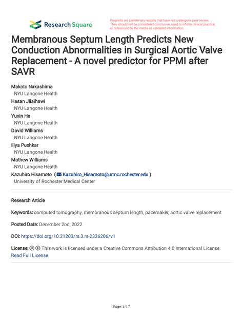 Pdf Membranous Septum Length Predicts New Conduction Abnormalities In