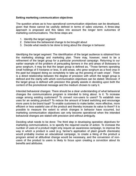 Setting Marketing Communication Objectives Setting Marketing