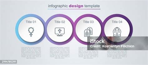 세트 라인 묵주 구슬 종교 위치 교회 건물 성경 책 및 손기도 위치 비즈니스 인포 그래픽 템플릿 벡터 가리키기에 대한 스톡 벡터 아트 및 기타 이미지 Istock