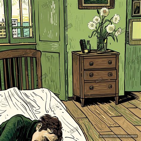 Ai创作图惬意插画 惬意下午插画 一个人睡 床一个人 床插画 睡眠保健品插画 醉寂寞的男人睡 卧室插画 赖床居家卡通创意 丈夫的卧室 睡时的故事 室内家居卧室场景 悲伤插图 生活场景插画 就寝