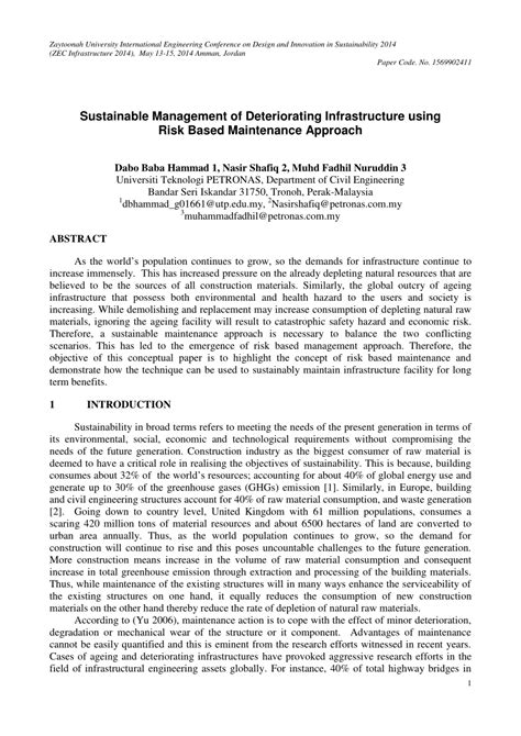 Pdf Sustainable Management Of Deteriorating Infrastructure Using Risk Based Maintenance Approach