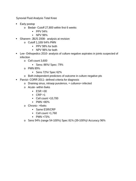 Synovial Fluid Analysis Total Knee Pdf