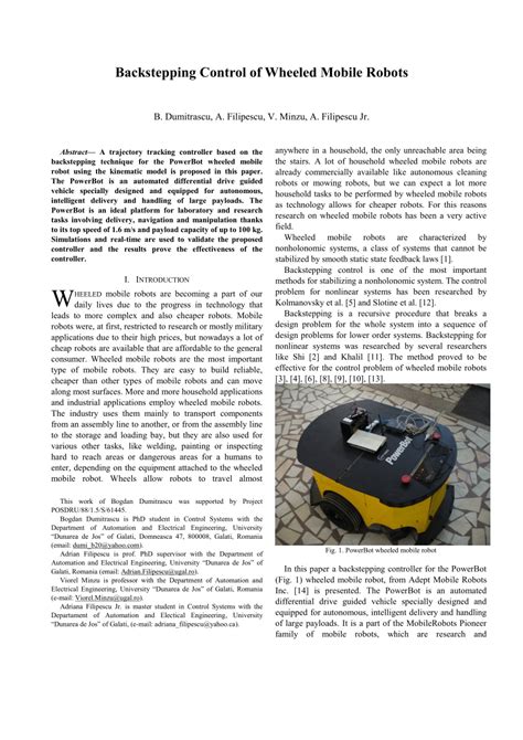 Pdf Backstepping Control Of Wheeled Mobile Robots