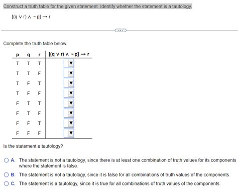 Solved Construct A Truth Table For The Given Statement
