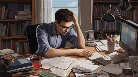 Premium Photo A Person Sitting At Their Desk Surrounded By A Pile Of