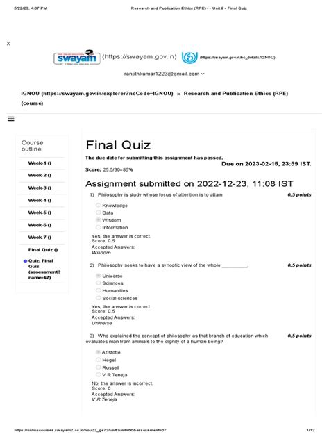 Research And Publication Ethics Rpe Unit 9 Final Quiz Pdf
