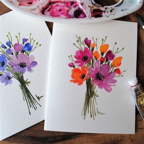 Set Of 3 Original Hand Painted Watercolor Florals Blank Etsy Original