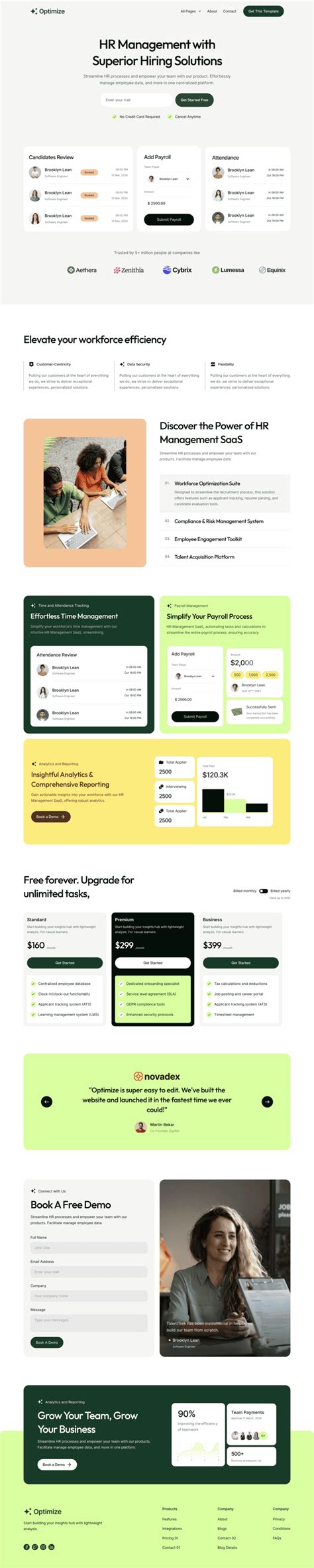 optimize template saas landing page
