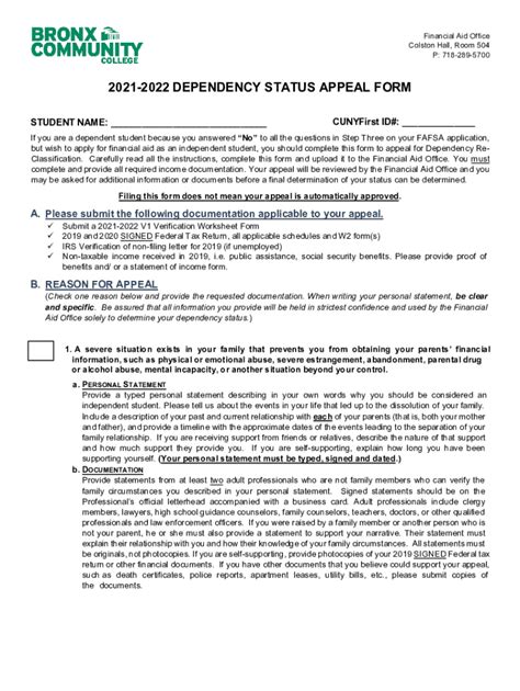 Fillable Online 2021 2022 Dependency Status Appeal Form Fax Email Print Pdffiller