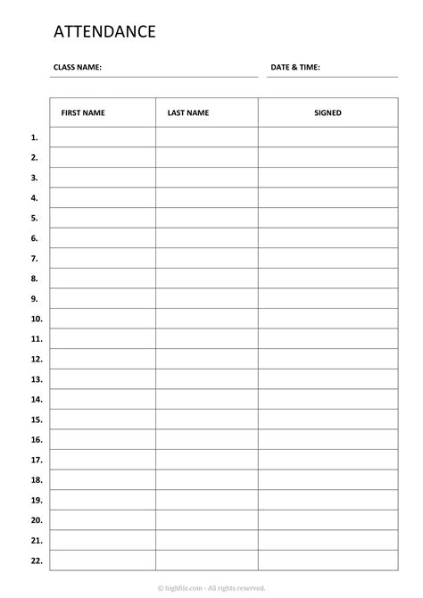 Minimal Class List Template Word Pdf Highfile