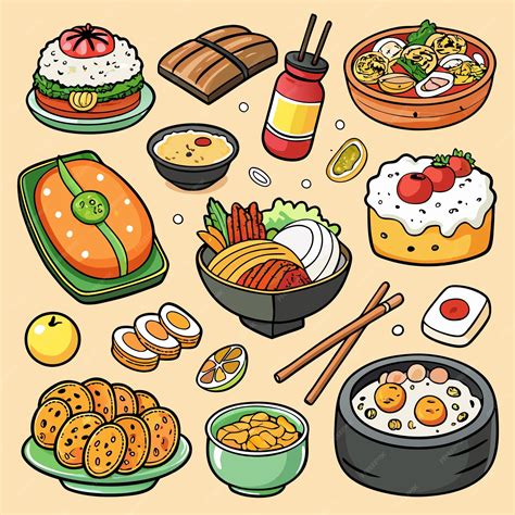 Elementos De La Comida Coreana Dibujados A Mano Para Hacerle Agua A La