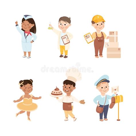 Cheerful Boy And Girl Depicting Different Profession And Occupation