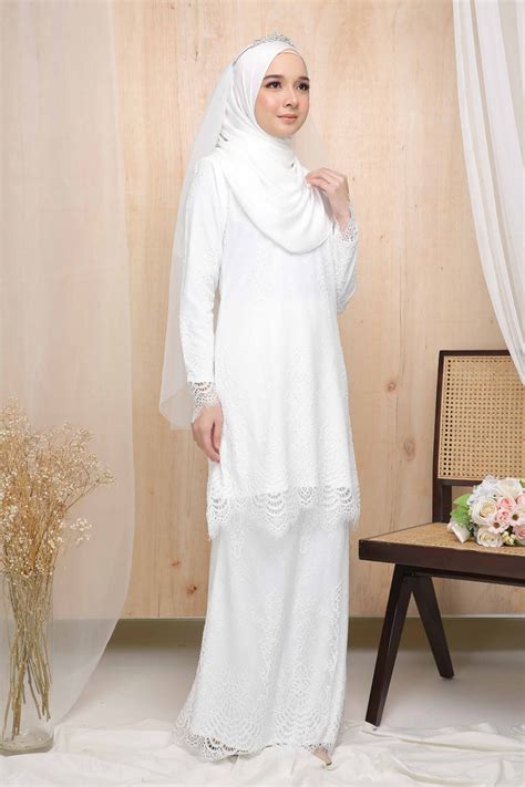 Mahsuri Brides Full Lace Baju Kurung Nikah Tunang In Off White