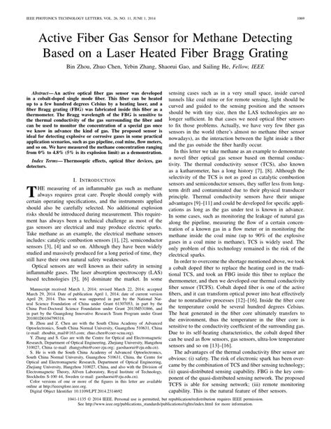 Pdf Active Fiber Gas Sensor For Methane Detecting Based On A Laser
