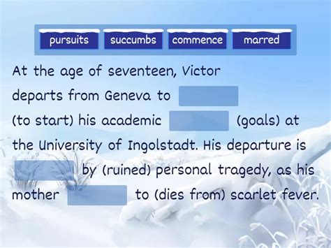 Frankenstein Chapter 3and4 Summary Complete The Sentence