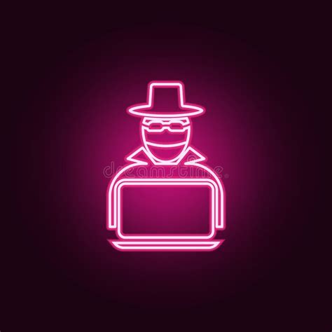Hacker Icon Elements Of Cyber Security In Neon Style Icons Stock