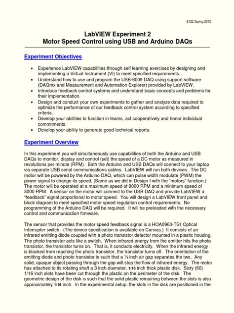 Labview Experiment 2 Motor Speed Control Using Usb And Arduino Daqs Pdf