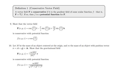 Solved Definition 1 Conservative Vector Field A Vector Chegg Com