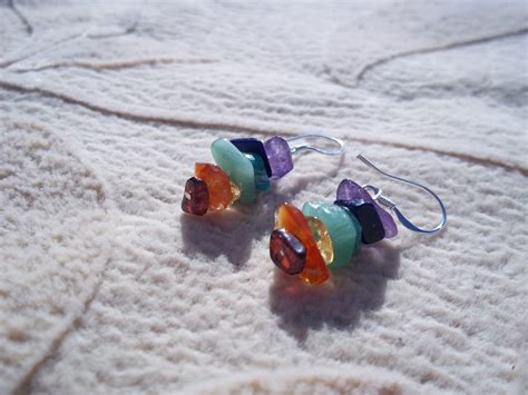 Rainbow Chakra Natural Gemstone Earrings Sterling Silver Ear Etsy