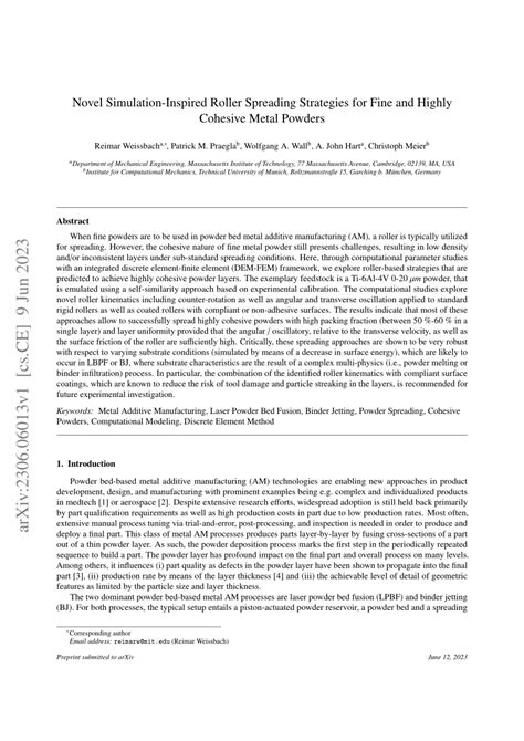 Pdf Novel Simulation Inspired Roller Spreading Strategies For Fine And Highly Cohesive Metal