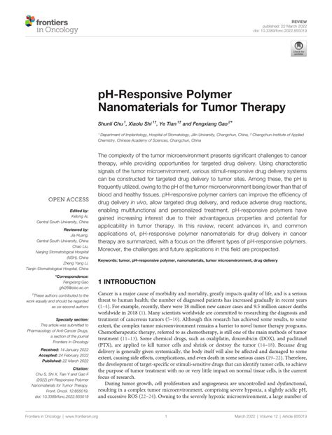 Pdf Ph Responsive Polymer Nanomaterials For Tumor Therapy