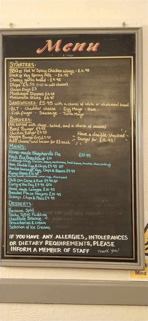 Menu At The Cross Keys Pub Bar Cranfield
