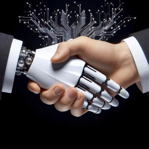 Premium Ai Image Collaboration With Ai Concept Human Hand Shaking