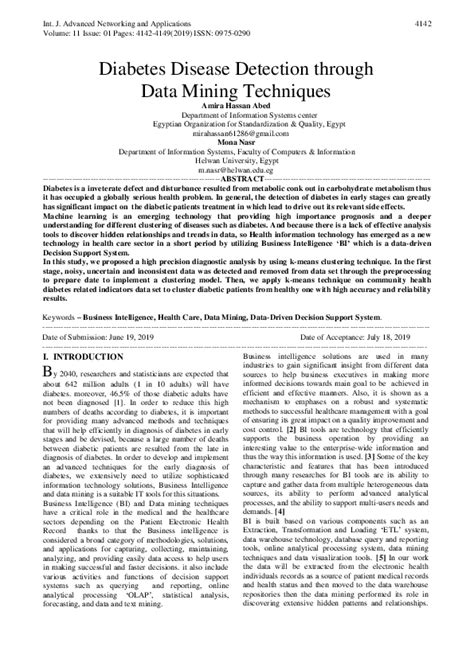 pdf diabetes disease detection through data mining techniques