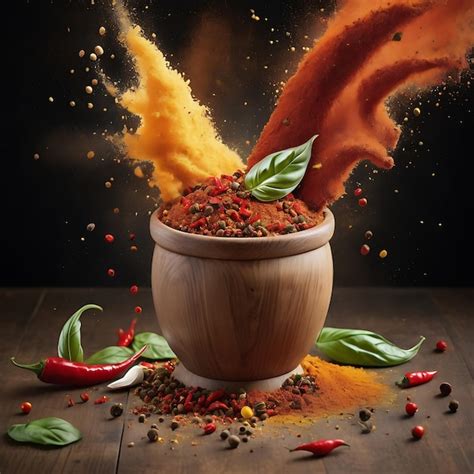 Explosion Of Spices With Chili Peppers Premium Ai Generated Image