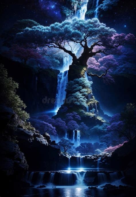 A Magical Tree Of Life In Outer Space Generative AI Illustration Stock Illustration