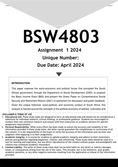 Bsw4803 Assignment 1 Answers 2024 Distinction Guaranteed Social