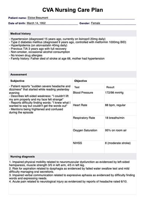 Cva Nursing Care Plan Template And Example Free Pdf Download