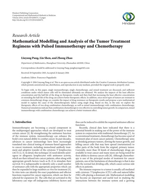 Pdf Mathematical Modelling And Analysis Of The Tumor Treatment