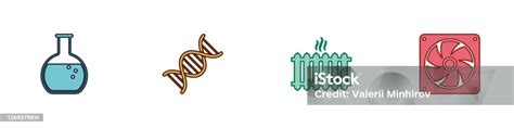 테스트 튜브 및 플라스크 Dna 기호 난방 라디에이터 및 컴퓨터 쿨러 아이콘을 설정합니다 벡터 0명에 대한 스톡 벡터 아트 및 기타 이미지 Istock