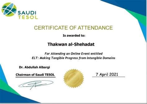 Zakwan Mohammad Al Shehadat On Linkedin A Tesol Event Certificate