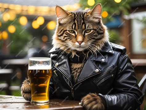 Premium Ai Image Cat Drinking Beer