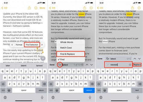 how to use find and replace text in iphone notes app