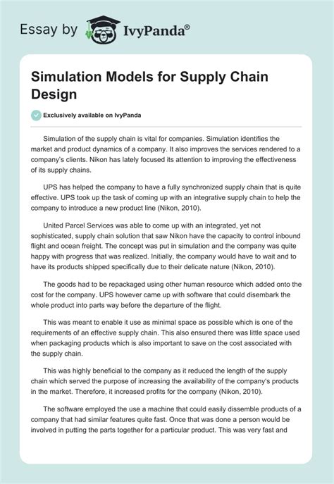 Simulation Models For Supply Chain Design Words Essay Example