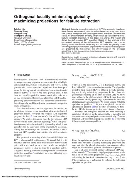 Pdf Orthogonal Locality Minimizing Globality Maximizing Projections