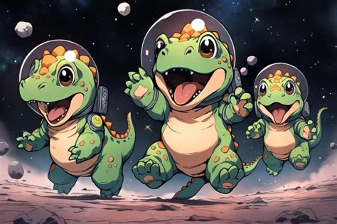 Chibi Astronauts On Alien Planet Premium Ai Generated Image
