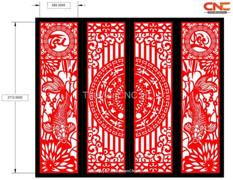 File cad cổng cánh cnc trống đồng cá chép