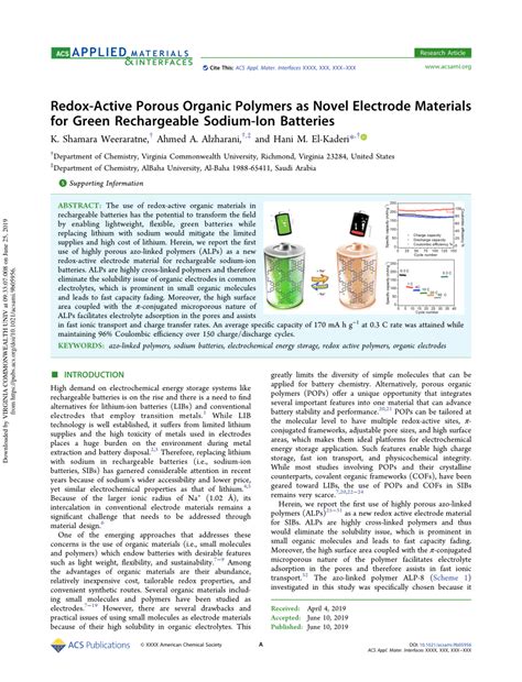 Pdf Redox Active Porous Organic Polymers As Novel Electrode Materials
